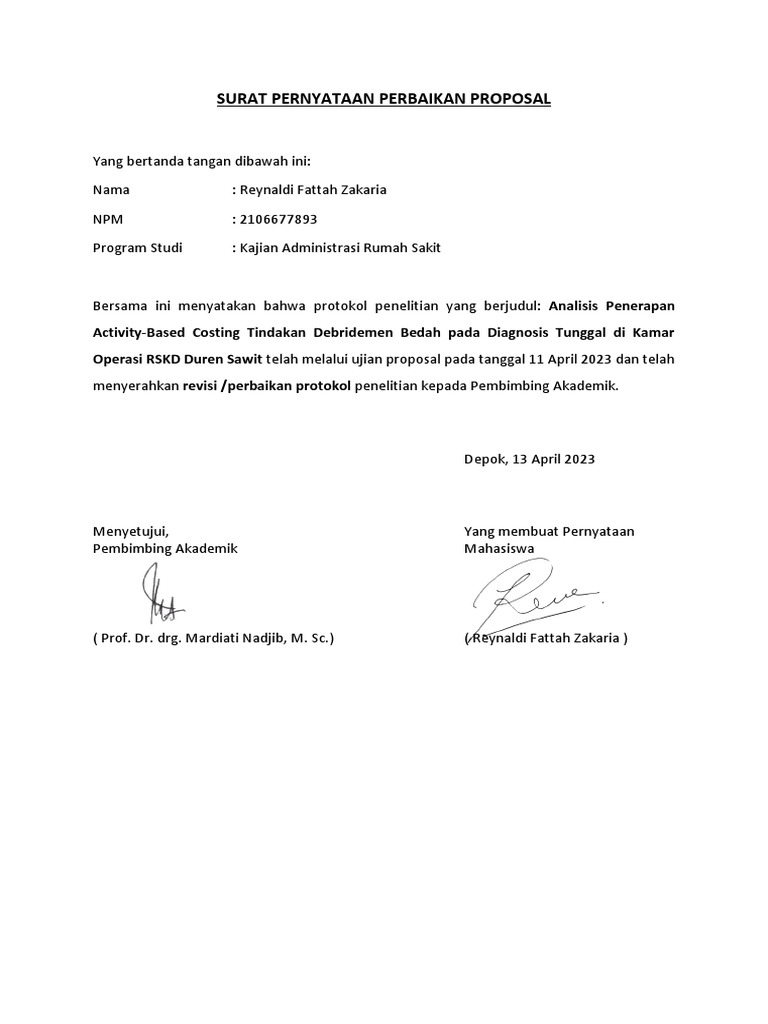 Pernyataan Perbaikan Proposal Penelitian | PDF