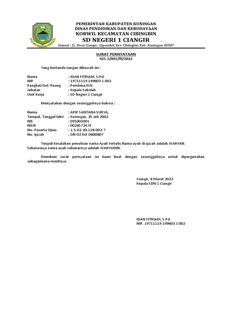 Surat Pernyataan Salah Nama | PDF