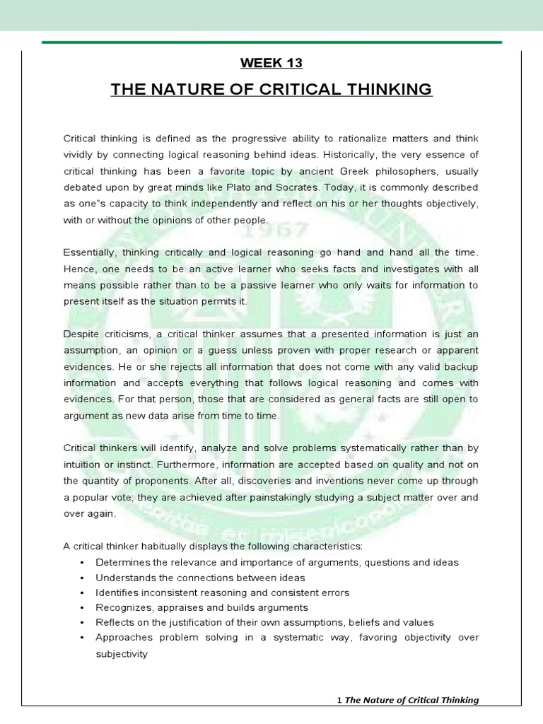 The Nature of Critical Thinking: Week 13 | PDF | Argument | Critical Thinking