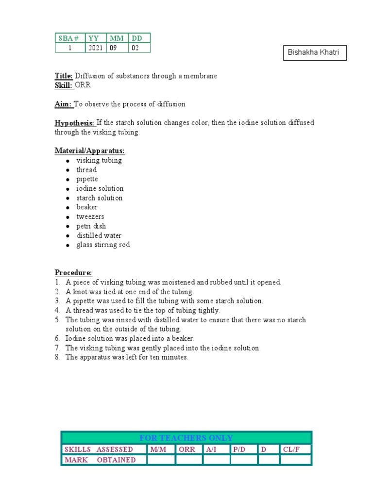Observing the Process of Diffusion Through a Membrane | PDF | Diffusion ...