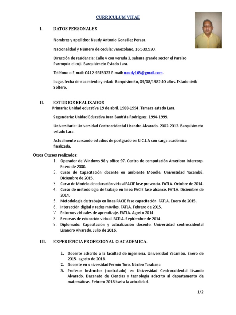 Curriculum Naudy Gonzalez | PDF | Maestros | Modificación de comportamiento