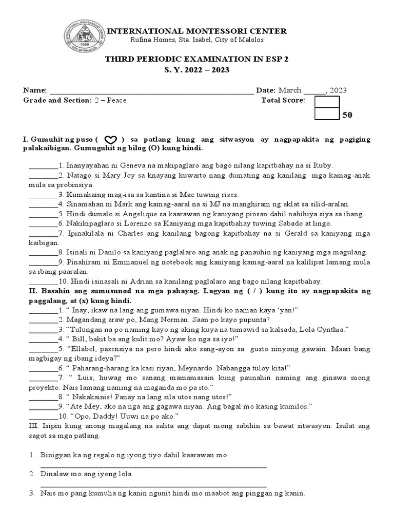 2nd Periodic Test HELE 6 | PDF