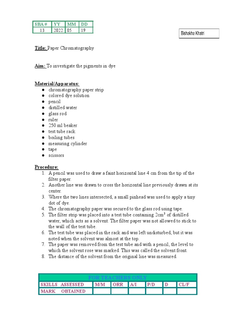 SBA #13 - Paper Chromatography | PDF | Solubility | Chromatography