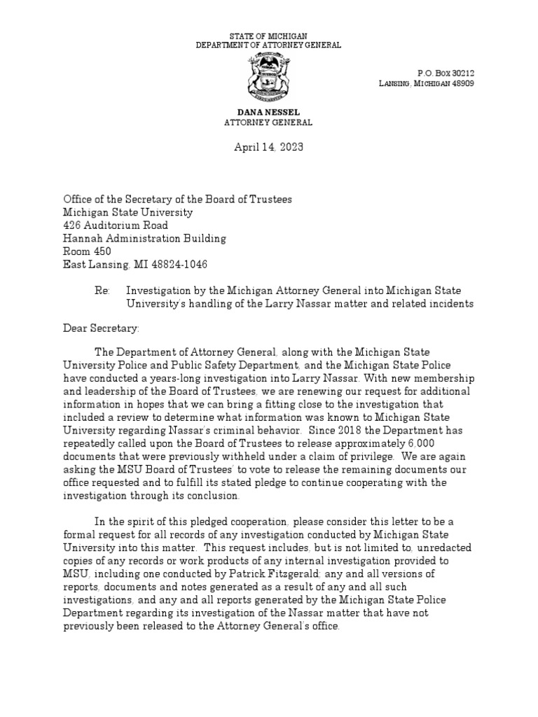 Michigan Attorney General Renews Request For Nearly 6K Documents ...