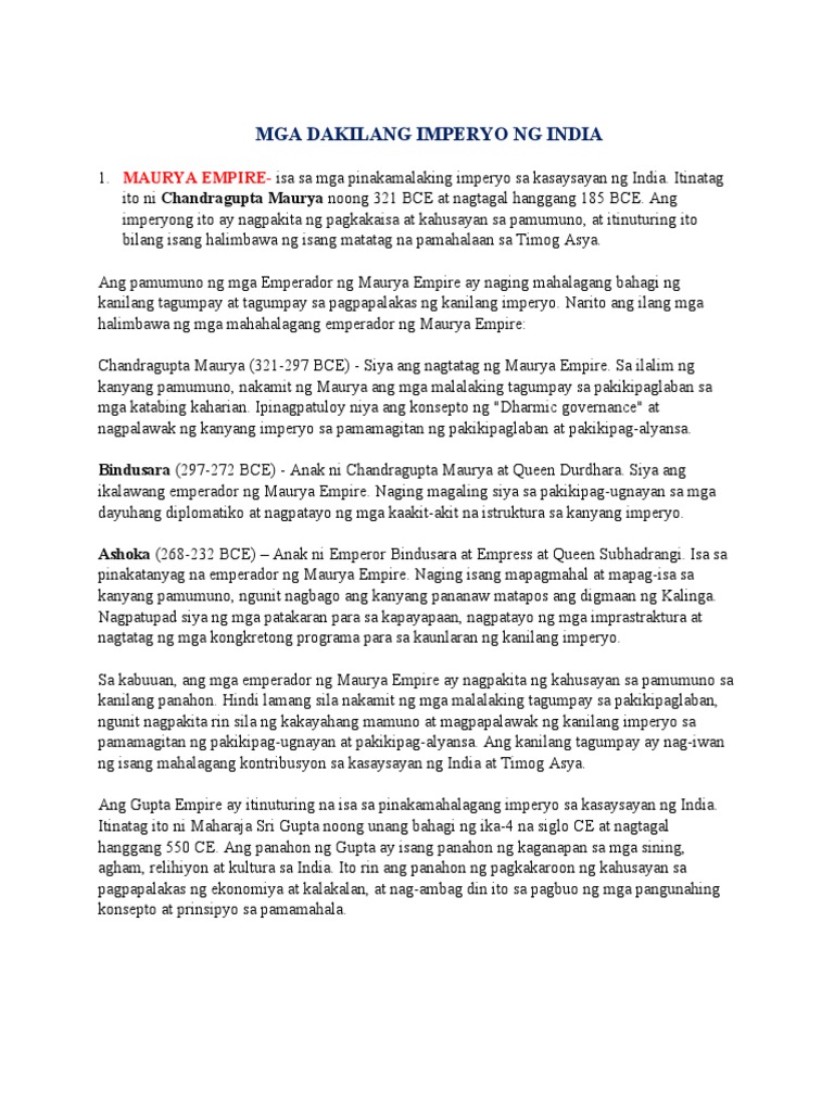 Mga Dakilang Imperyo NG India: Maurya Empire | PDF