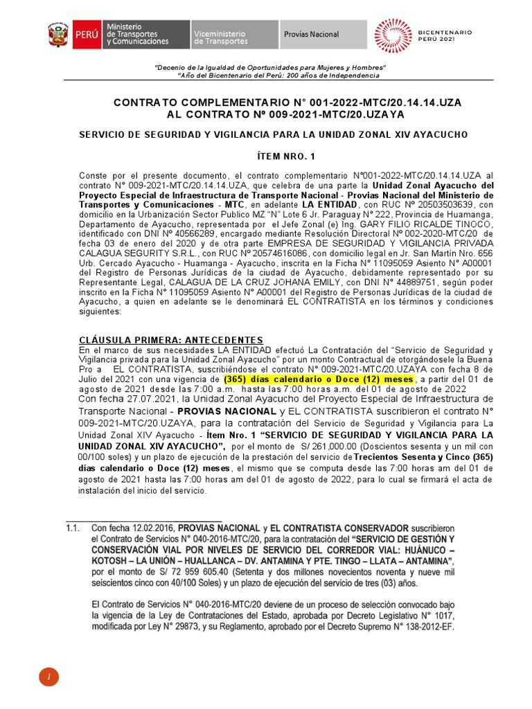 Contrato Complementario Servicio de Seguridad y Vigilancia | PDF | Compensación laboral | Economias