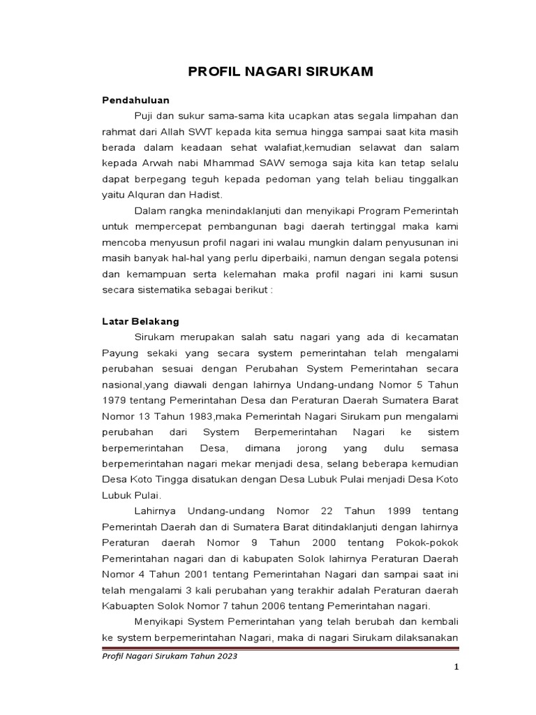 Profil Nagari Sirukam | PDF