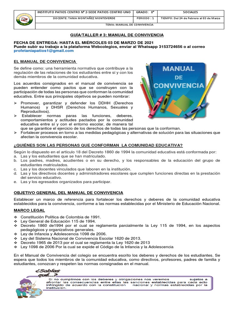 Taller De Manual De Convivencia Pdf Institución Estatuto