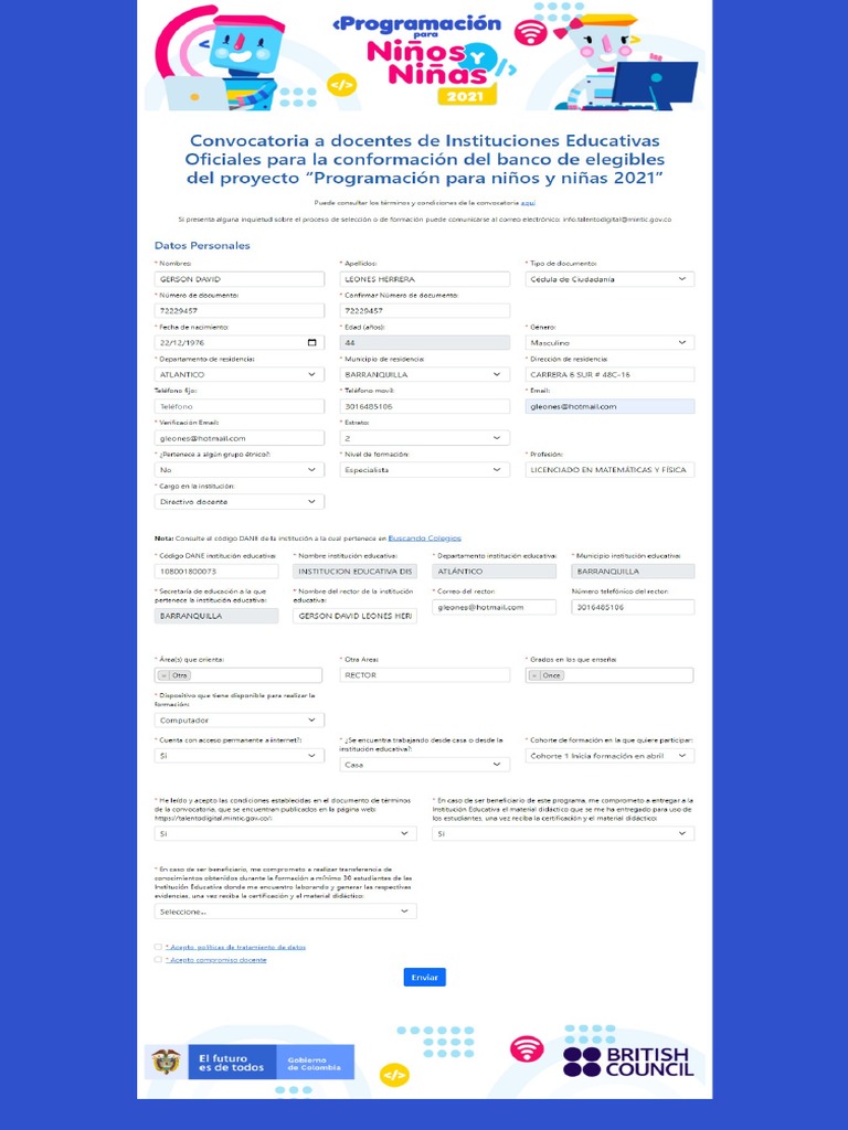 Programación para Niños y Niñas - Forms - Mintic.gov - Co | PDF