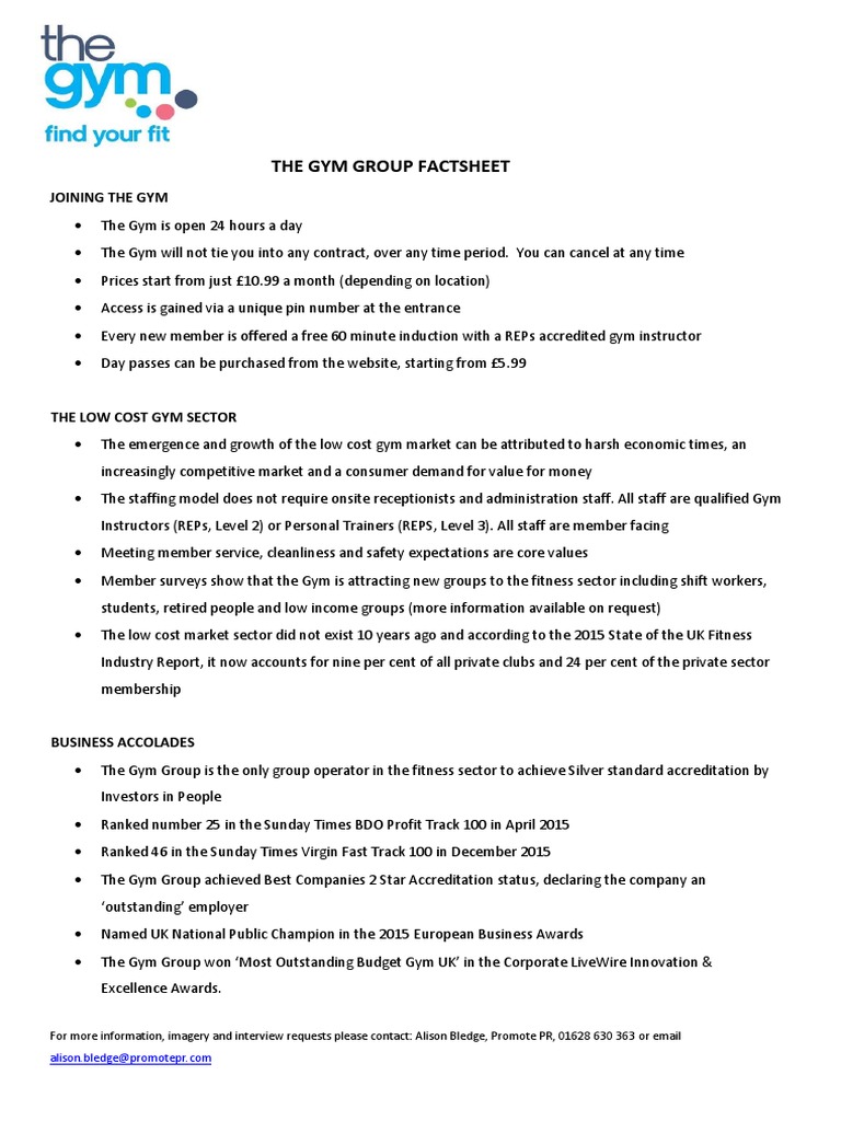 The Gym Group Fact Sheet November 15 | PDF