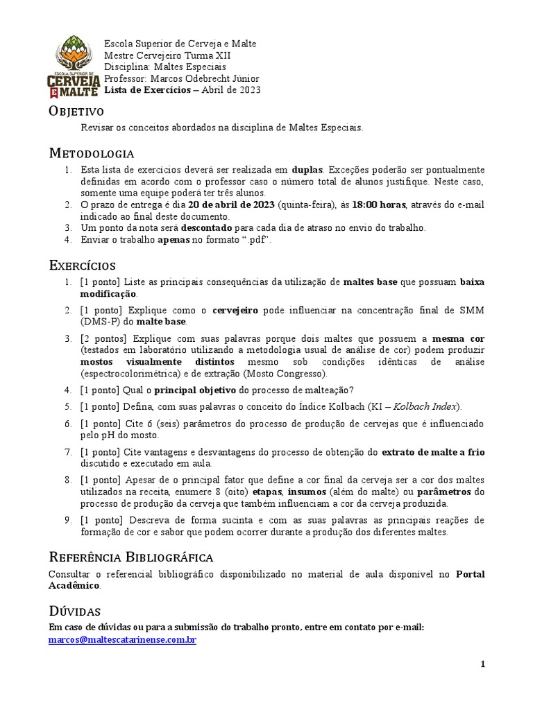 ESCM - MC12 - Maltes Especiais - Lista de Exercícios | PDF | Malte ...