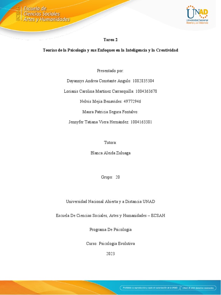 Tarea 2 Grupo 20 | PDF | Sicología | Infancia Tarea 2 Grupo 20 | PDF | Sicología | Infancia