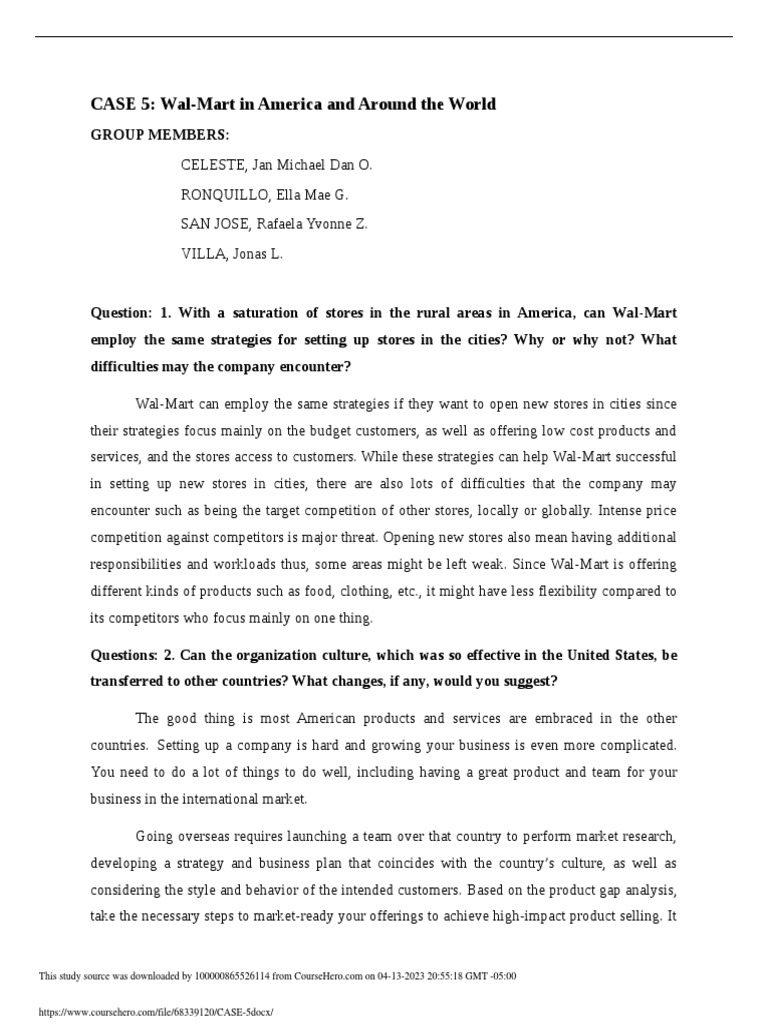 Case 5 | PDF | Walmart | Market (Economics)