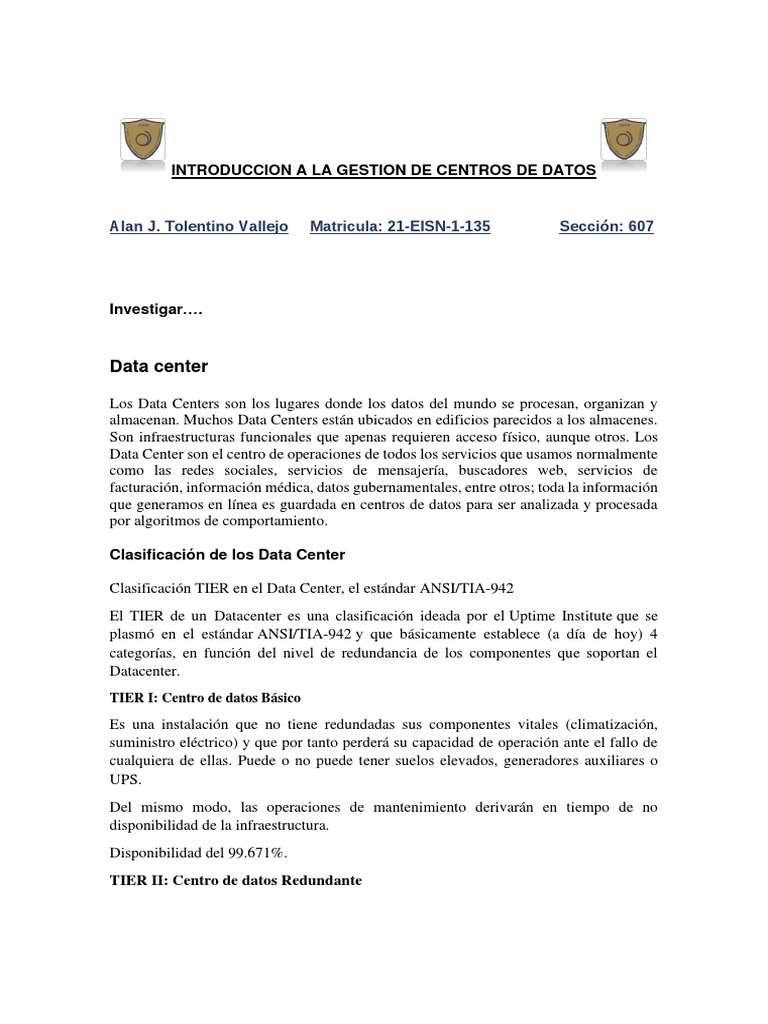 Pratica 1 Data Center | PDF | Centro de datos | Computación en la nube