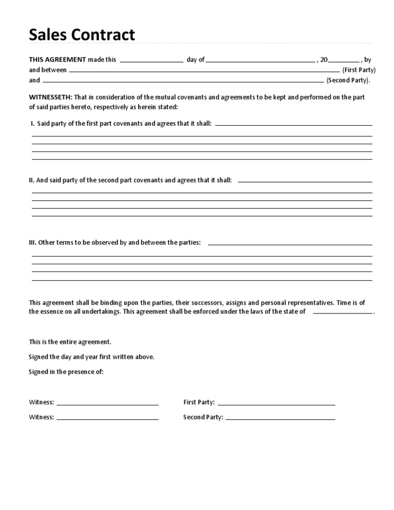 Sales Contract Template Sample | PDF