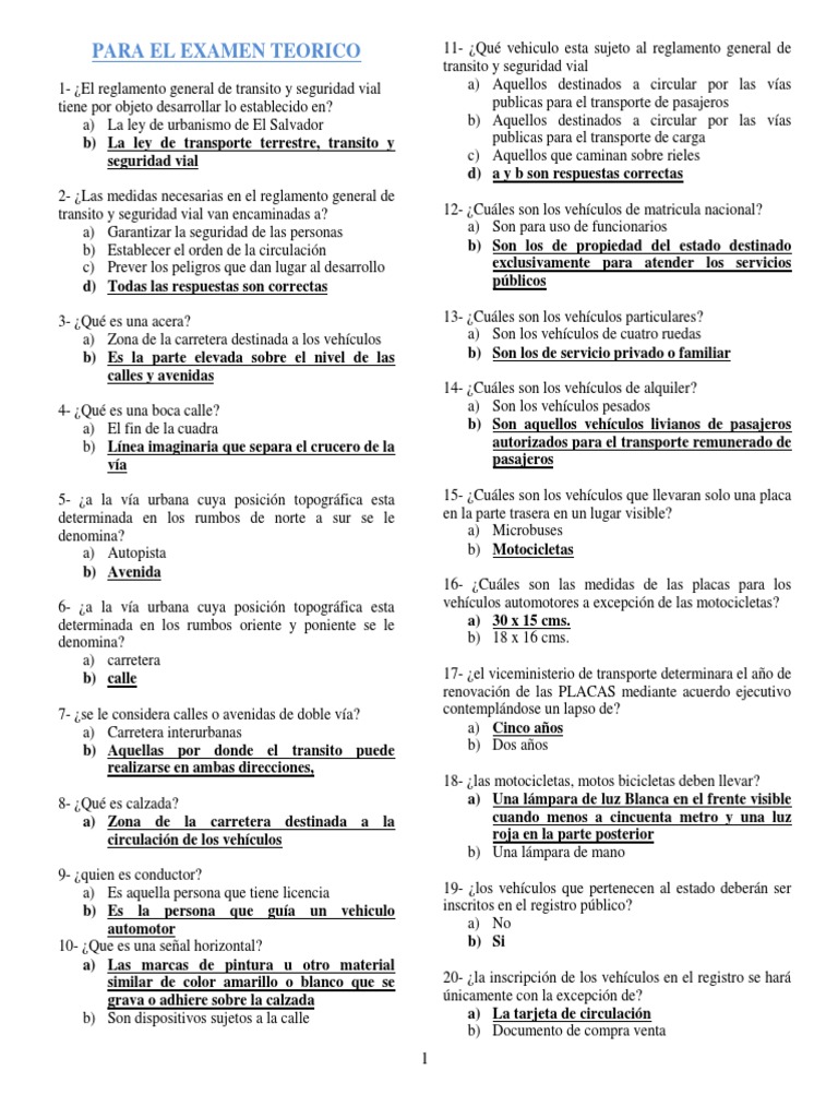 Examen de Manejo Aces VMT PDF | PDF | Transporte | Seguridad vial
