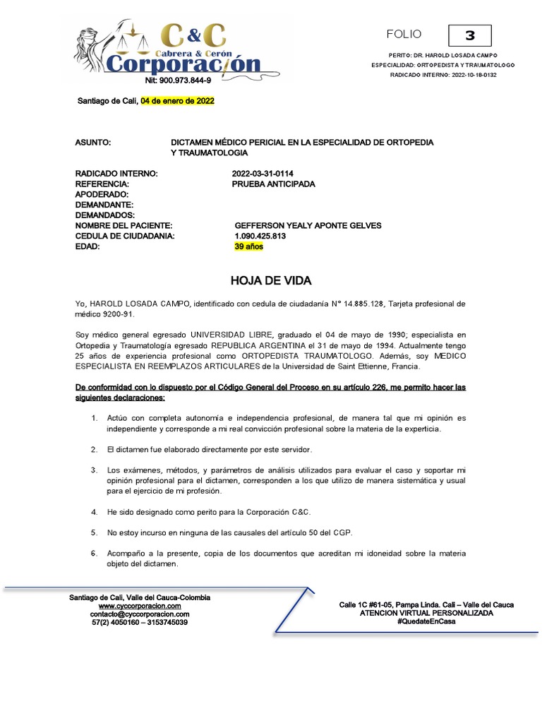 Formato de Dictamen Pericial | PDF | Traumatologia | Medicina