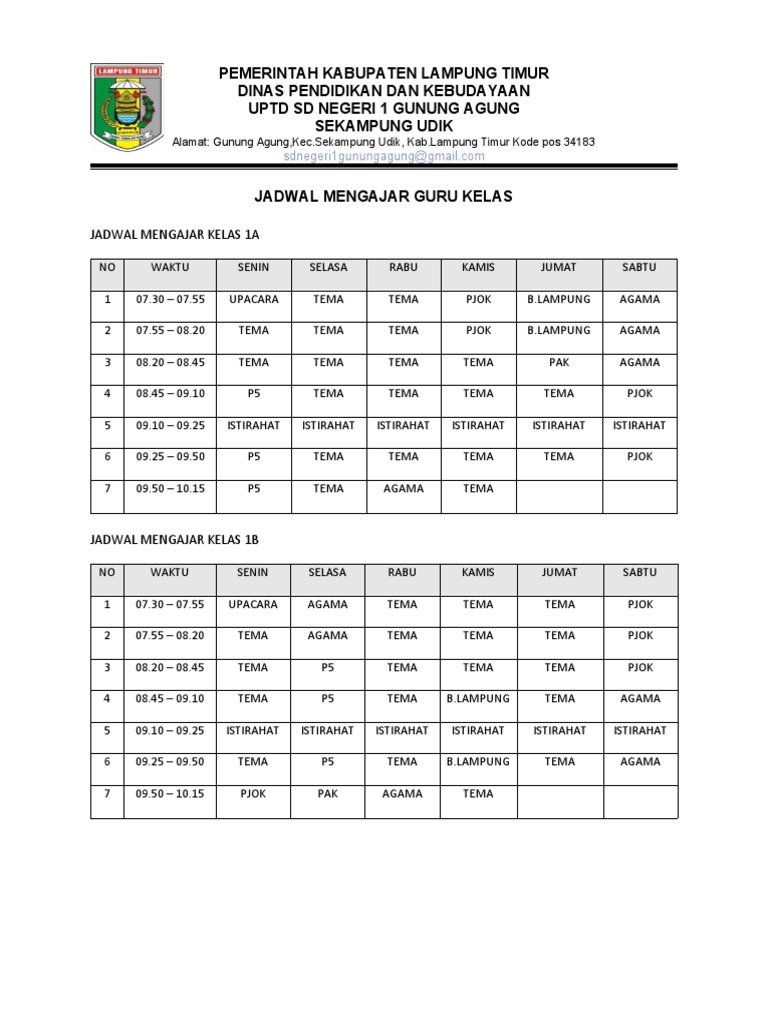 Jadwal Mengajar Guru | PDF
