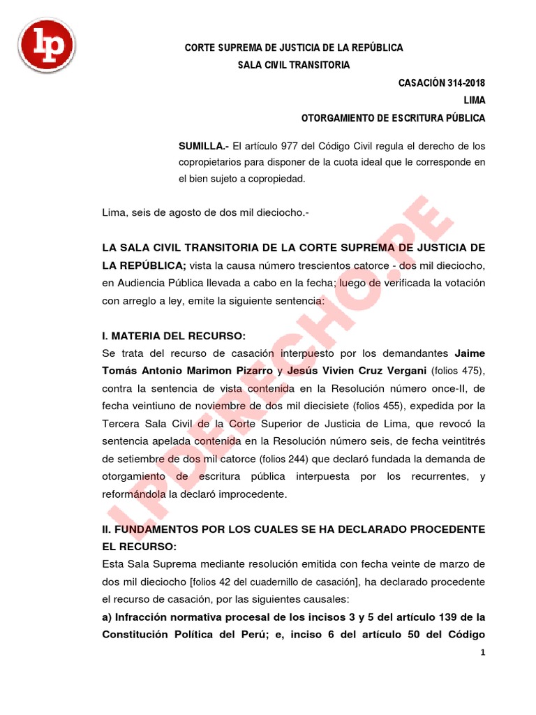 Casacion 314 2018 Lima LP | PDF | Debido al proceso | Ley procesal Casacion 314 2018 Lima LP | PDF | Debido al proceso | Ley procesal
