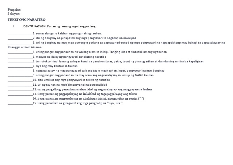 Pagsusulit Tekstong Naratibo | PDF