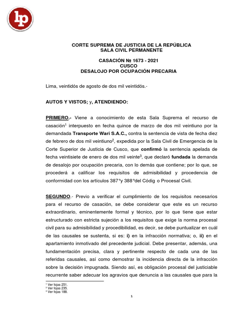 Casacion 1673 2021 Cusco LPDerecho | PDF | Principios éticos | Justicia Casacion 1673 2021 Cusco LPDerecho | PDF | Principios éticos | Justicia