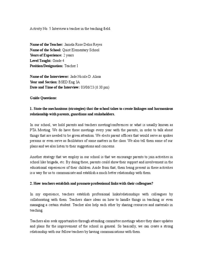 Reflection | PDF | Teachers | Cognition