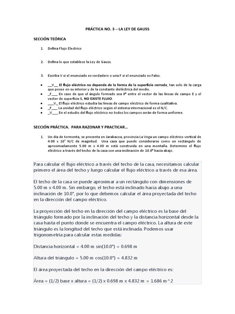 Práctica Unid. 2 - La Ley de Gauss | PDF | Campo eléctrico | Ciencias fisicas