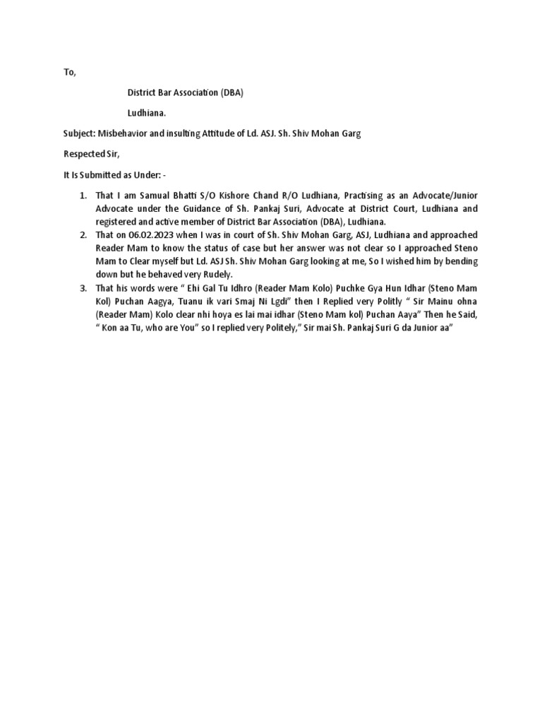 Complaint Against Additional Sessions Judge | PDF