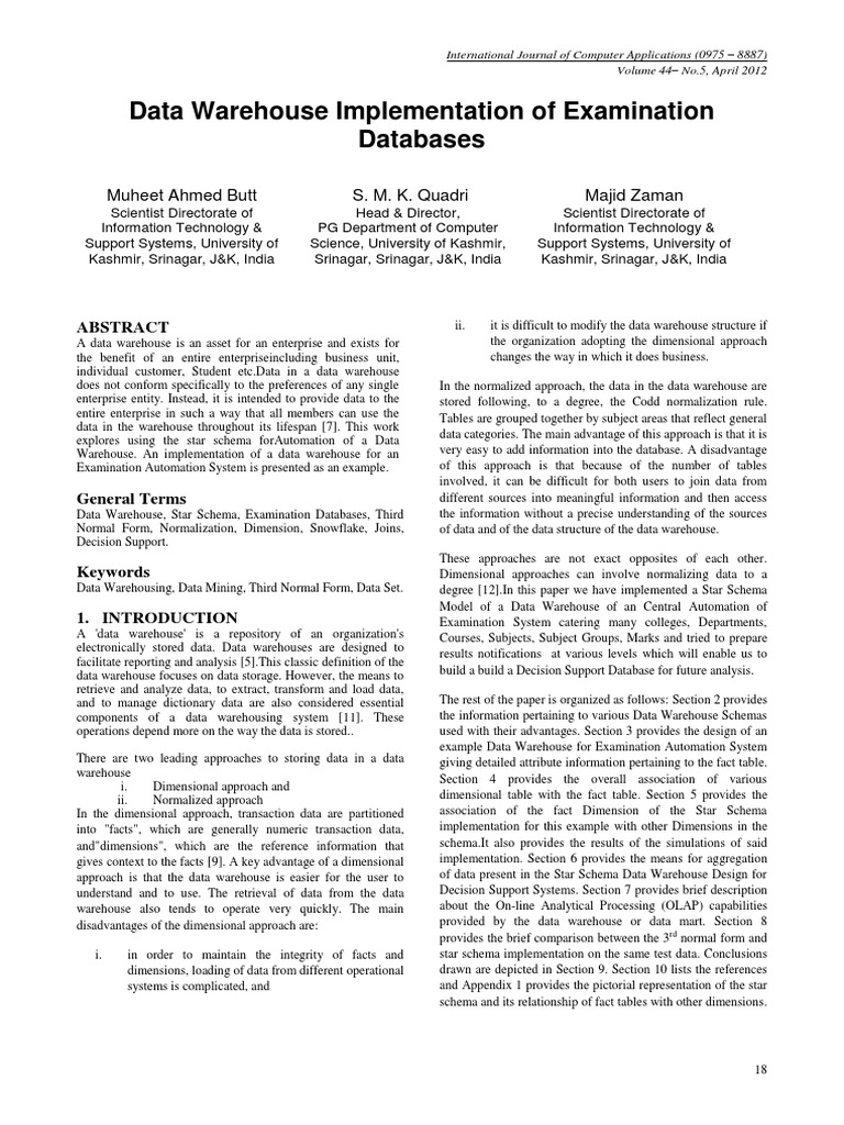 Data_Warehouse_Implementation_of_Examination_Datab | PDF | Data Warehouse | Computing