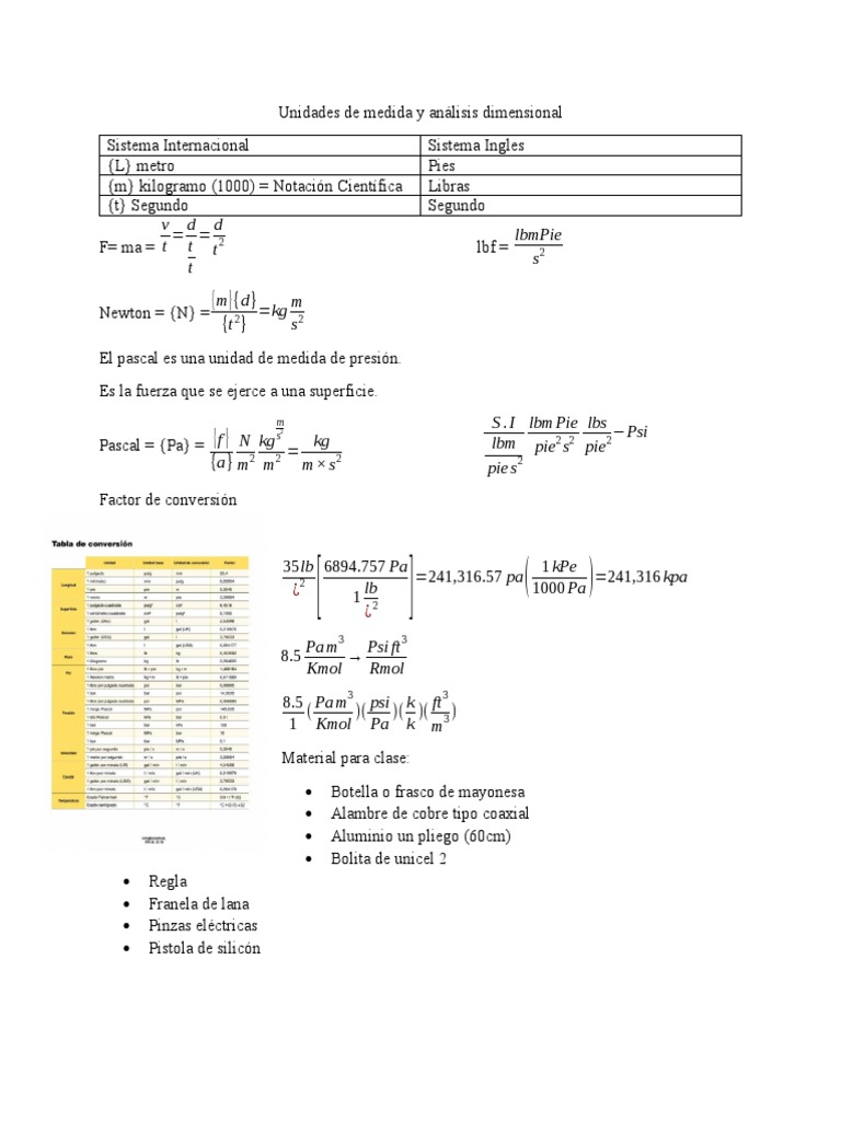 Unidades de Medida y Análisis Dimensional | PDF | Pascal (Unidad) | Presión