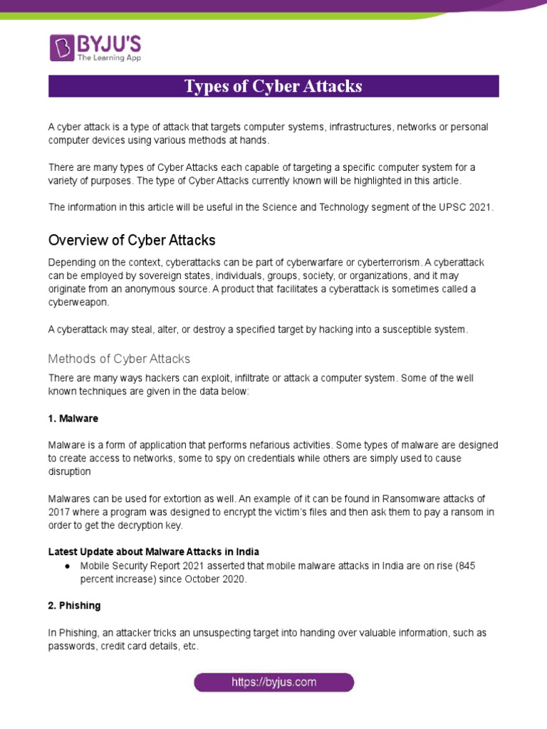 Types of Cyber Attacks | PDF
