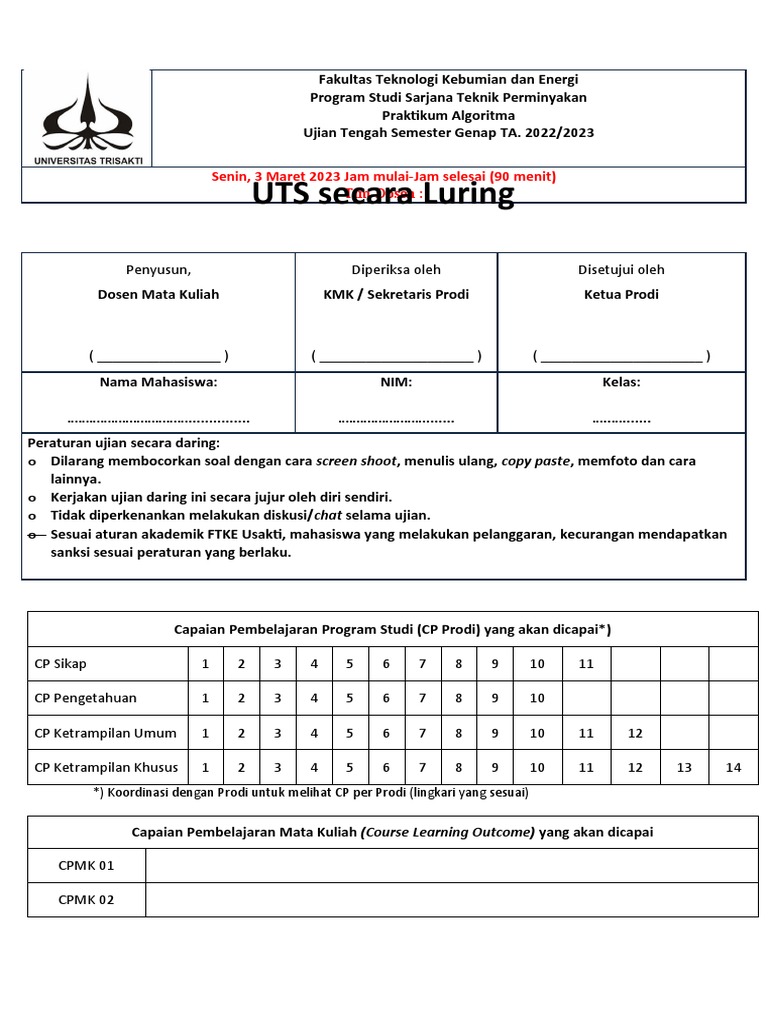 UTS Secara Luring: Senin, 3 Maret 2023 Jam Mulai-Jam Selesai (90 Menit) Tim Dosen | PDF | Metode ...