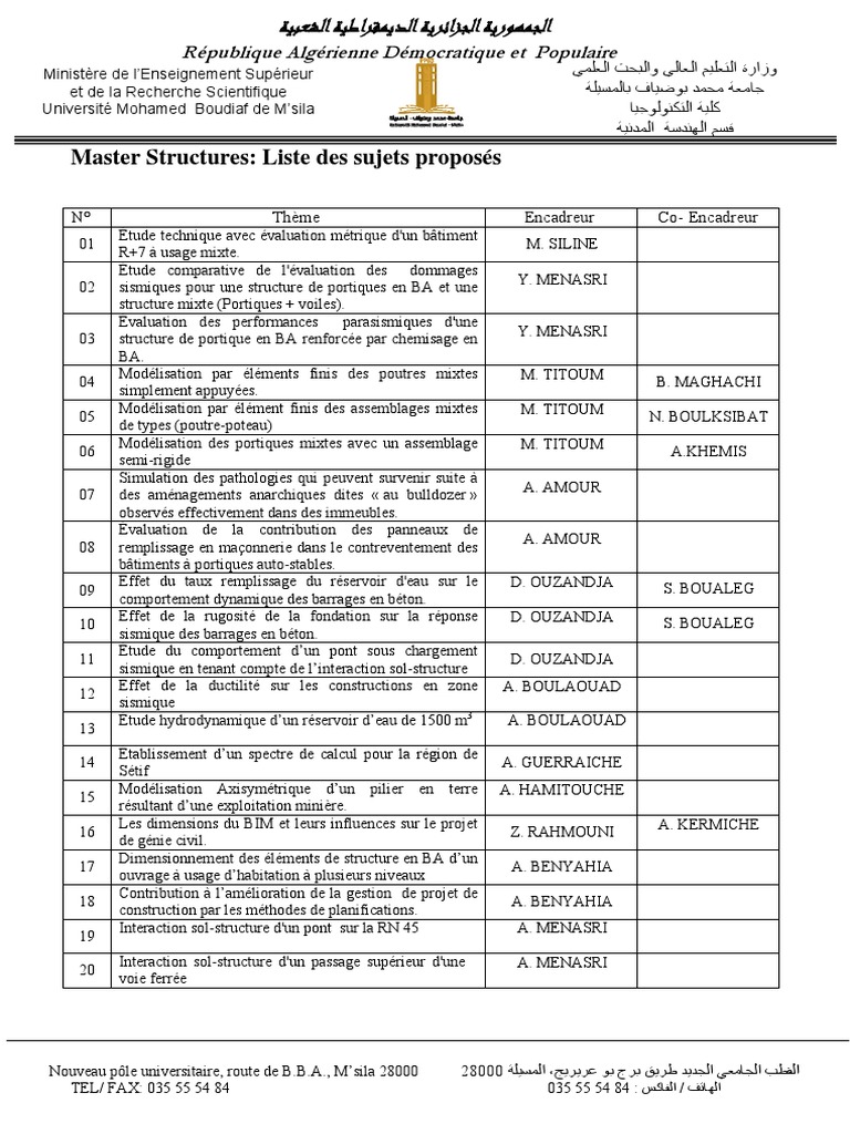 Sujets de mémoire en génie civil | PDF | Béton | Ciment