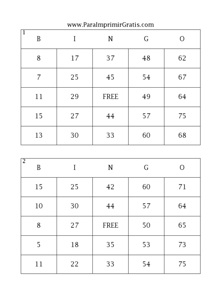 200 Cartones de Bingo para Imprimir... 102 Hojas 2 | PDF | Ajedrez