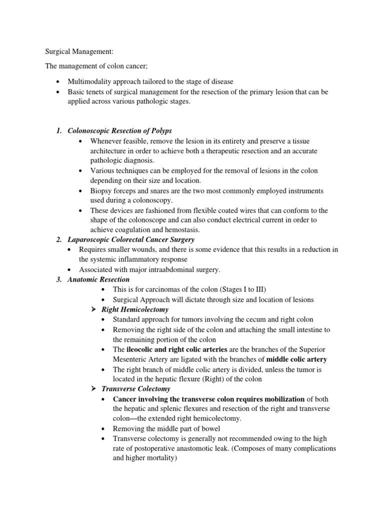 Surgical Management Notes | PDF | Colorectal Cancer | Large Intestine
