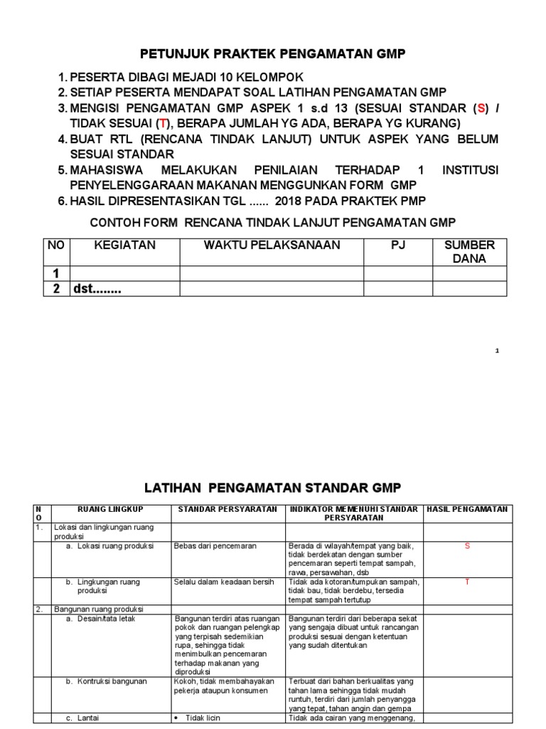 Petunjuk Praktek Pengamatan GMP | PDF