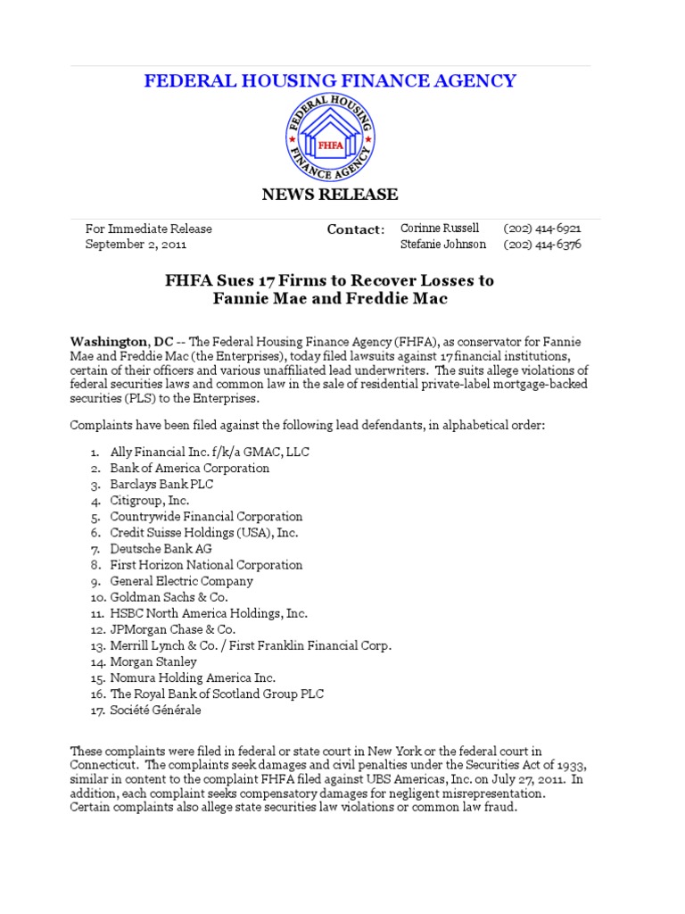 FHFA | PDF | Federal Housing Finance Agency | Fannie Mae