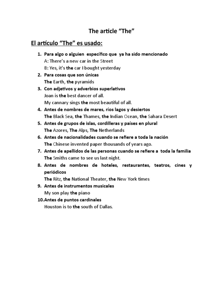 Uso del artículo "The" en inglés | PDF