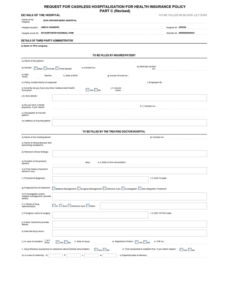 Cashless Form | PDF | Hospital | Insurance