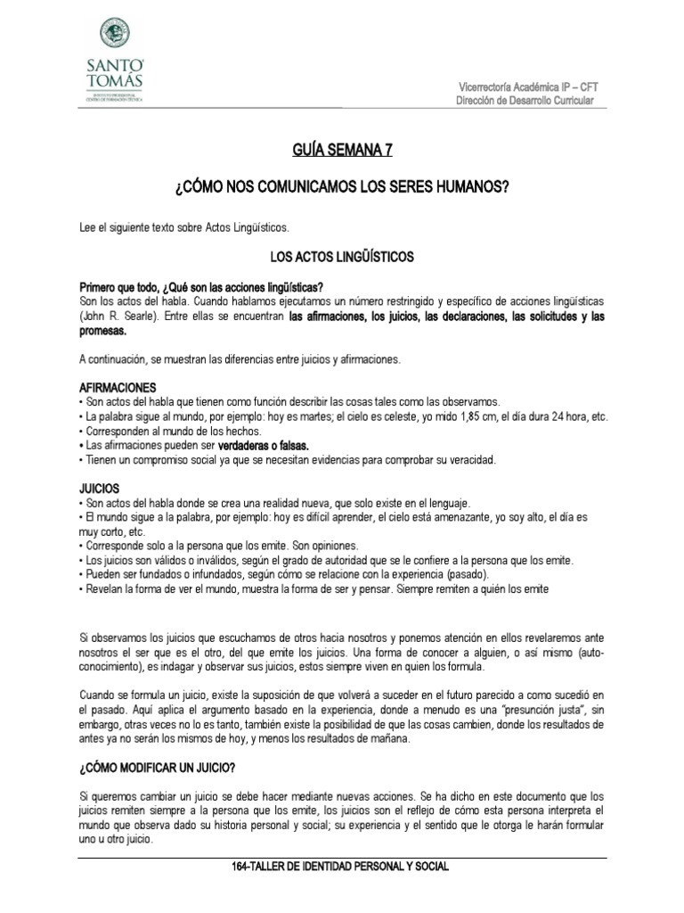 Actos Lingüísticos: Afirmaciones y Juicios | PDF | Experiencia | Comunicación