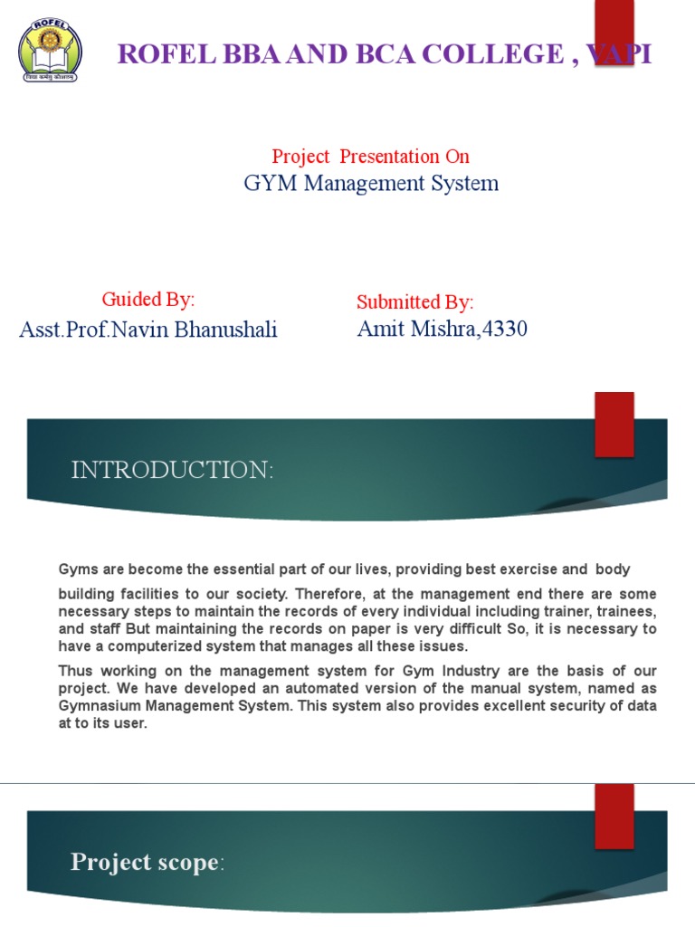 Rofel Bba and Bca College, Vapi: GYM Management System | PDF | Computing | Internet