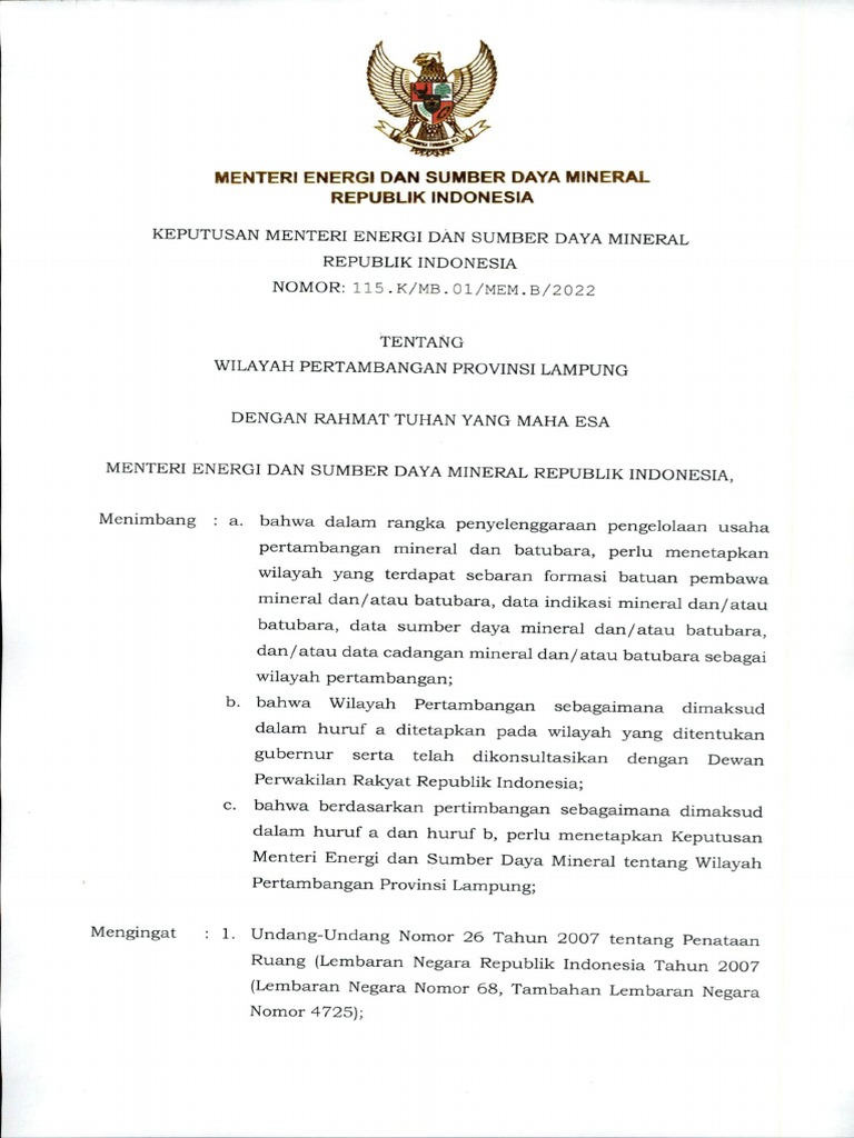 Kepmen ESDM No. 115.K-MB.01-MEM.B-2022 | PDF
