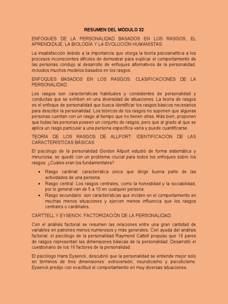 Resumen Del Módulo 32 | PDF | Sicología | Metafísica de la mente