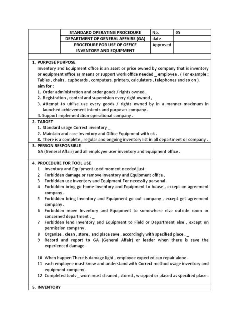 05 Sop For Use of Office Inventory and Equipment | PDF | Inventory ...