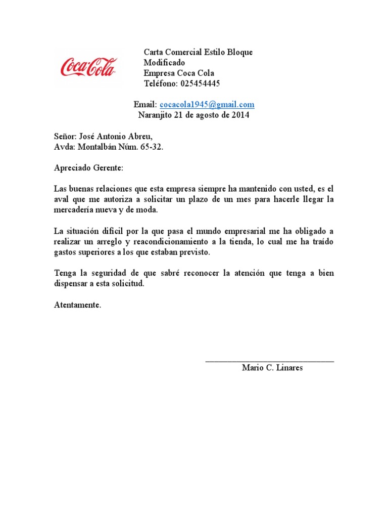 Carta Comercial Estilo Bloque | PDF