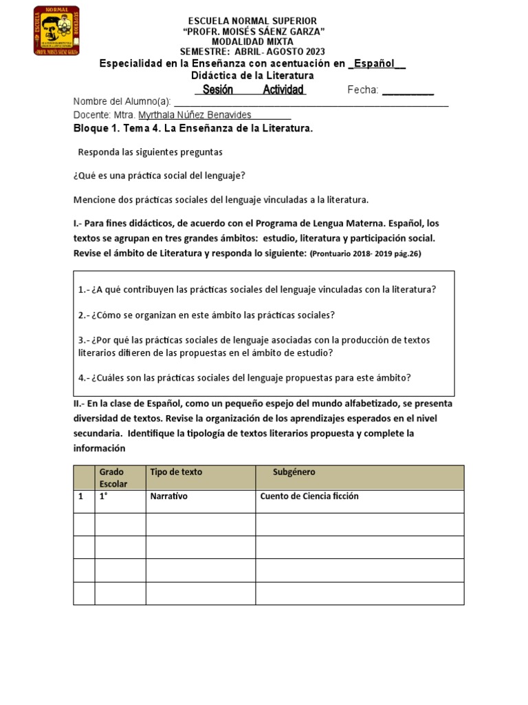 Act.5 D.Literatura | PDF | Enseñando | Lengua española