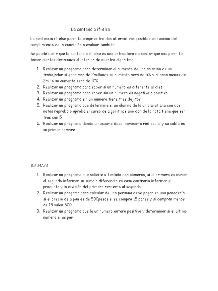 La Sentencia If-Else | PDF