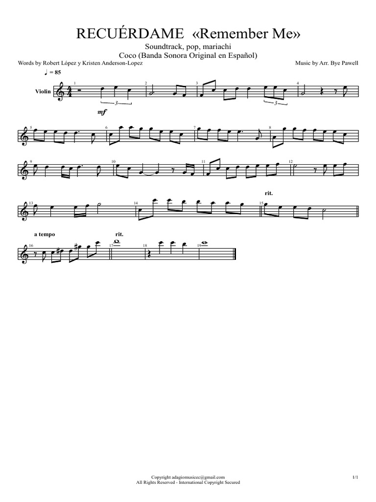 Recuerdame (Coco) VIOLIN | PDF