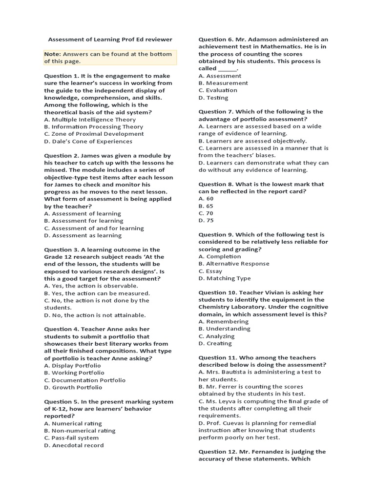 Assessment of Learning Reviewer Guide | PDF | Educational Assessment ...