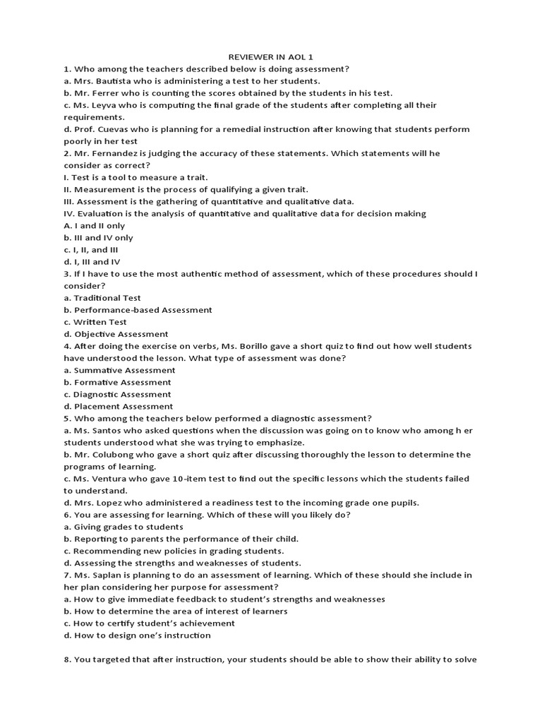 Reviewer in Aol 2 | PDF | Educational Assessment | Learning